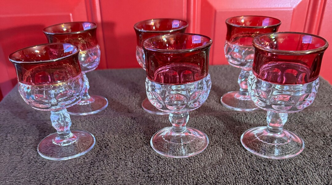 Set of 6 Kings Crown Ruby Red Thumbprint Made by U.S. Glass Company ...