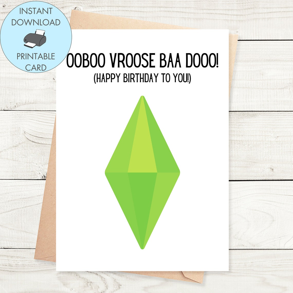 Printable Sims Happy Birthday Card Plumbob, Sims Instant Download Card ...