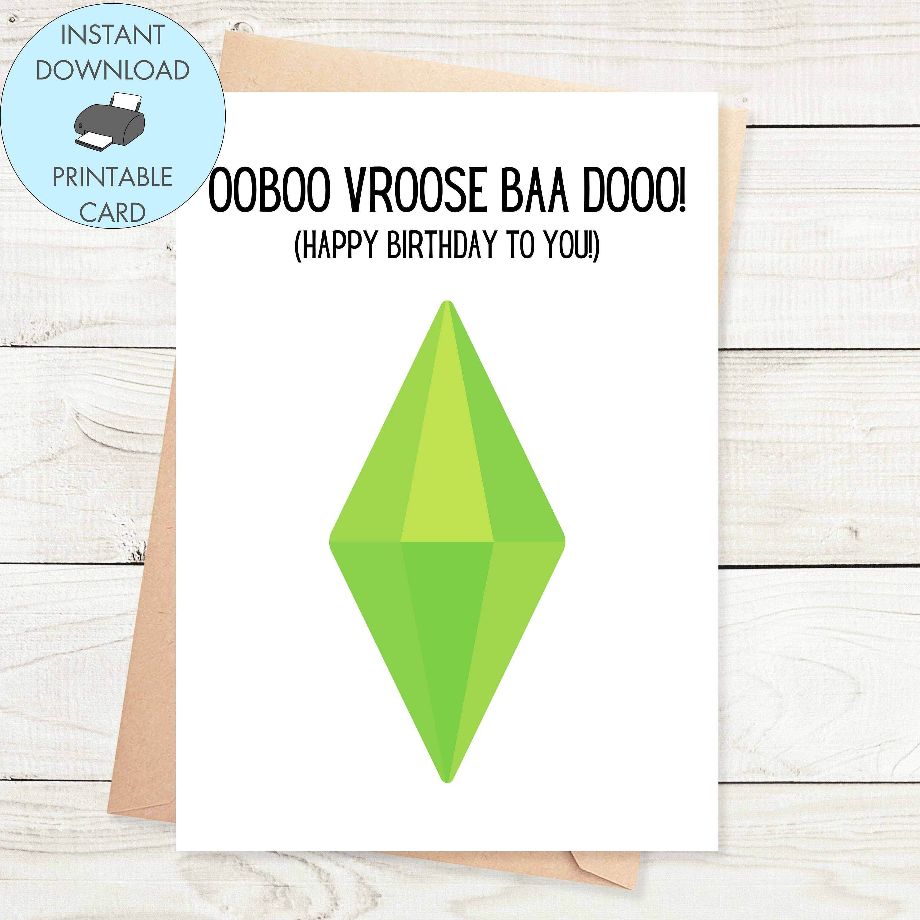 Printable Sims Happy Birthday Card Plumbob, Sims Instant Download Card ...