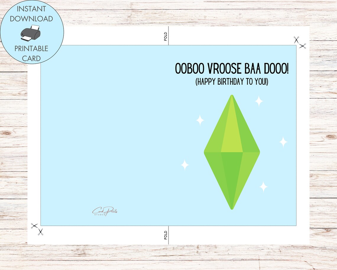 Printable Sims Happy Birthday Card Plumbob, Sims Instant Download Card ...