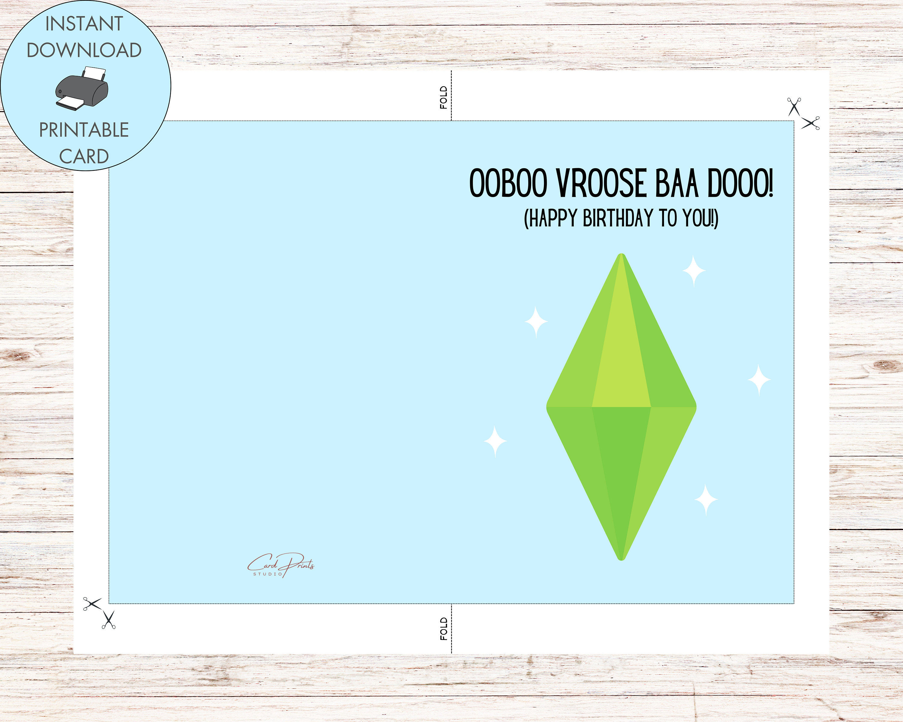 Printable Sims Happy Birthday Card Plumbob, Sims Instant Download Card ...