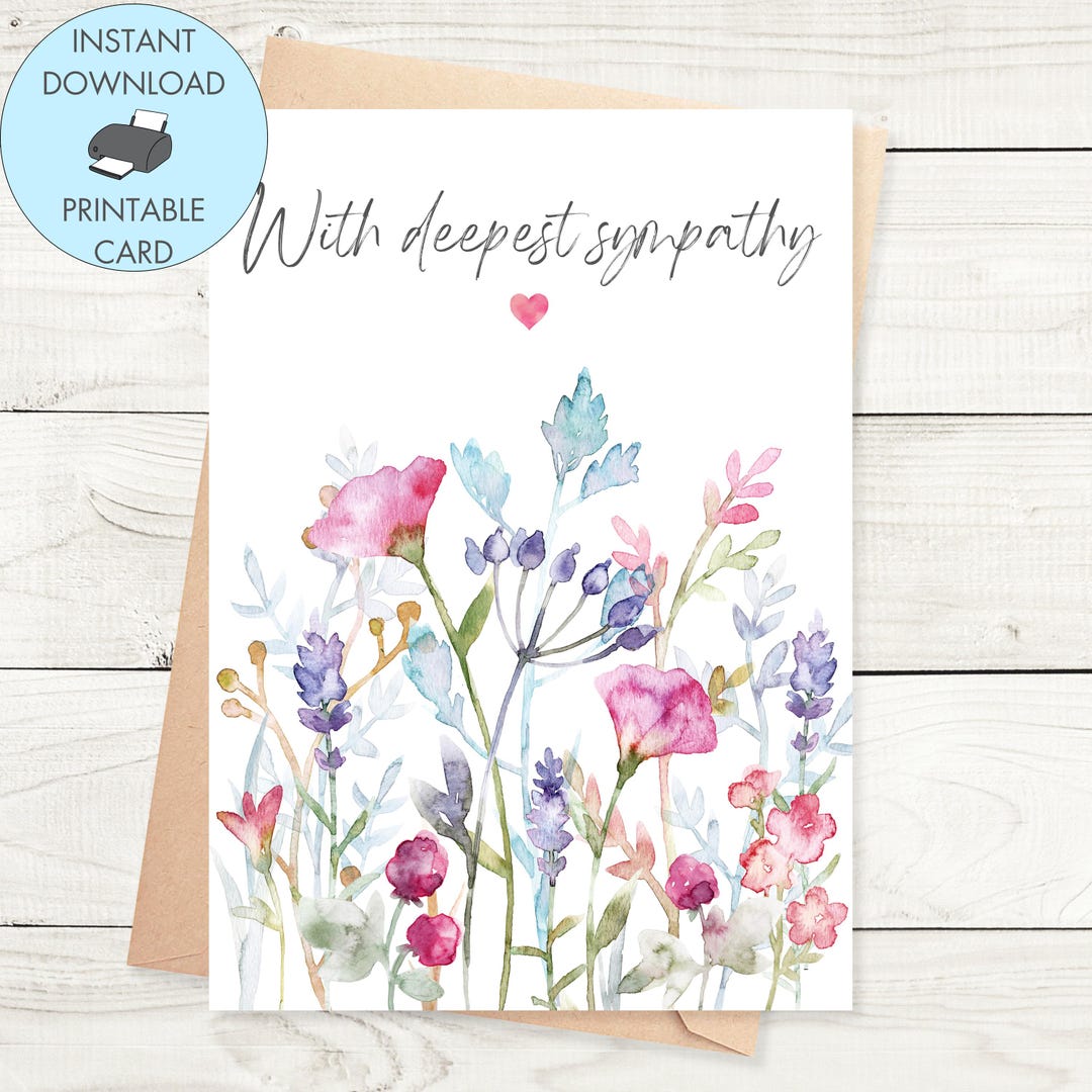 Printable With Deepest Sympathy Card, Instant Download Sympathy Card ...