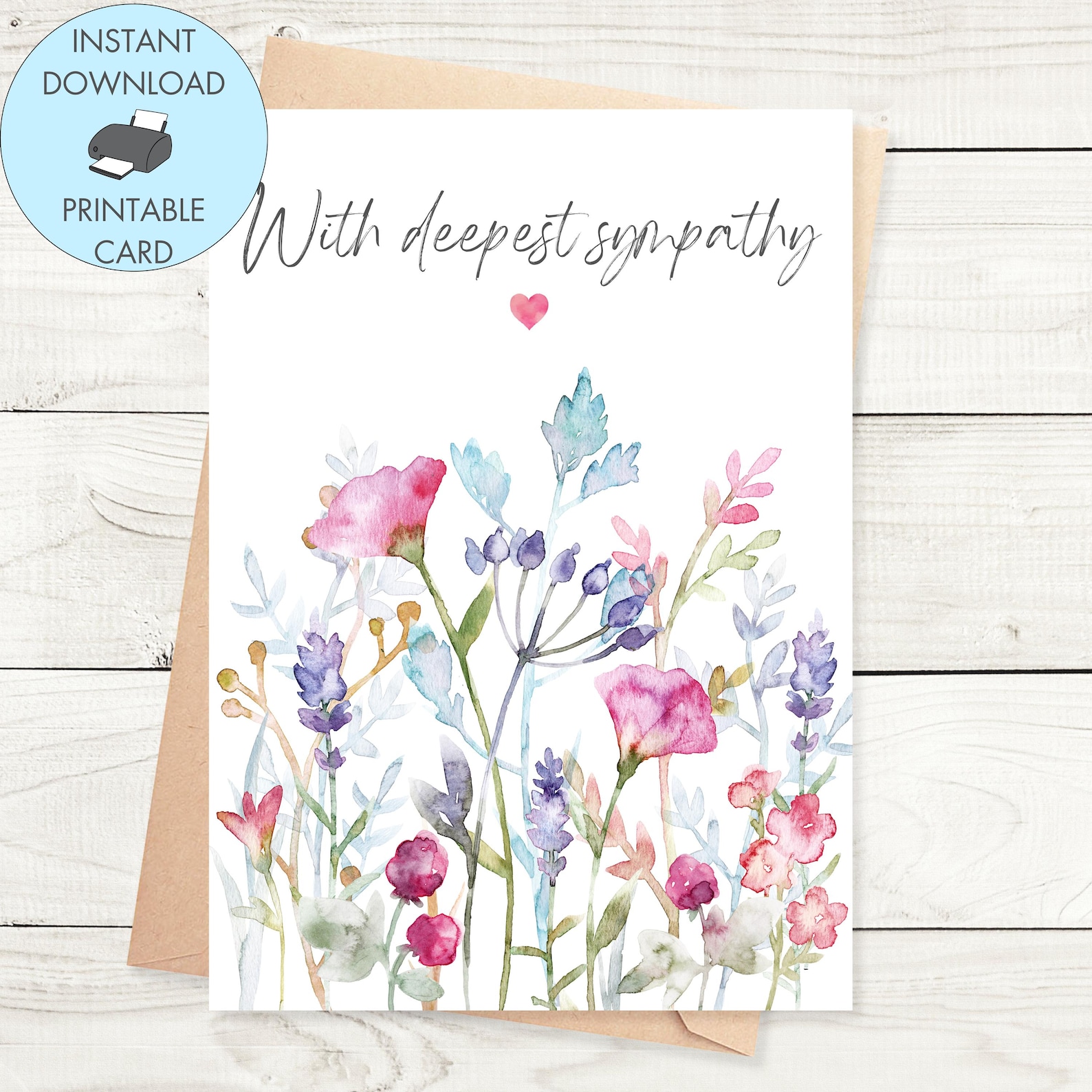 Printable With Deepest Sympathy Card, Instant Download Sympathy Card ...