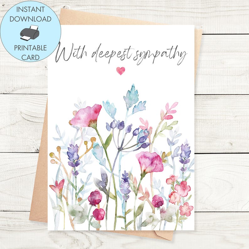Printable With Deepest Sympathy Card, Instant Download Sympathy Card ...