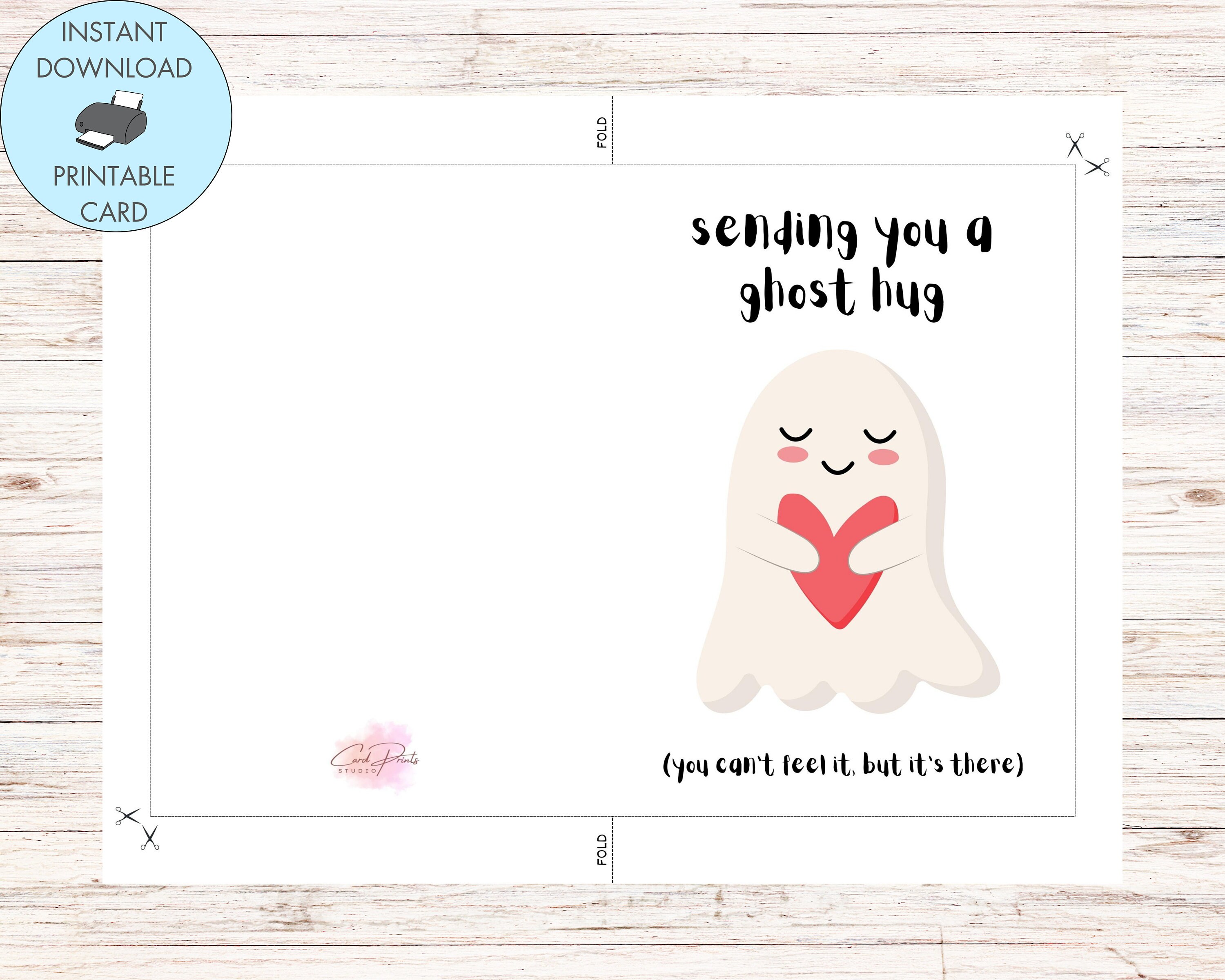 Printable Ghost Hug Card, Printable Thinking of You Card, Instant ...