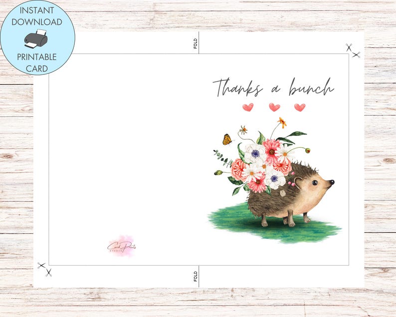 Printable Thank You Card Hedgehog, Thanks A Bunch Card Instant Download ...