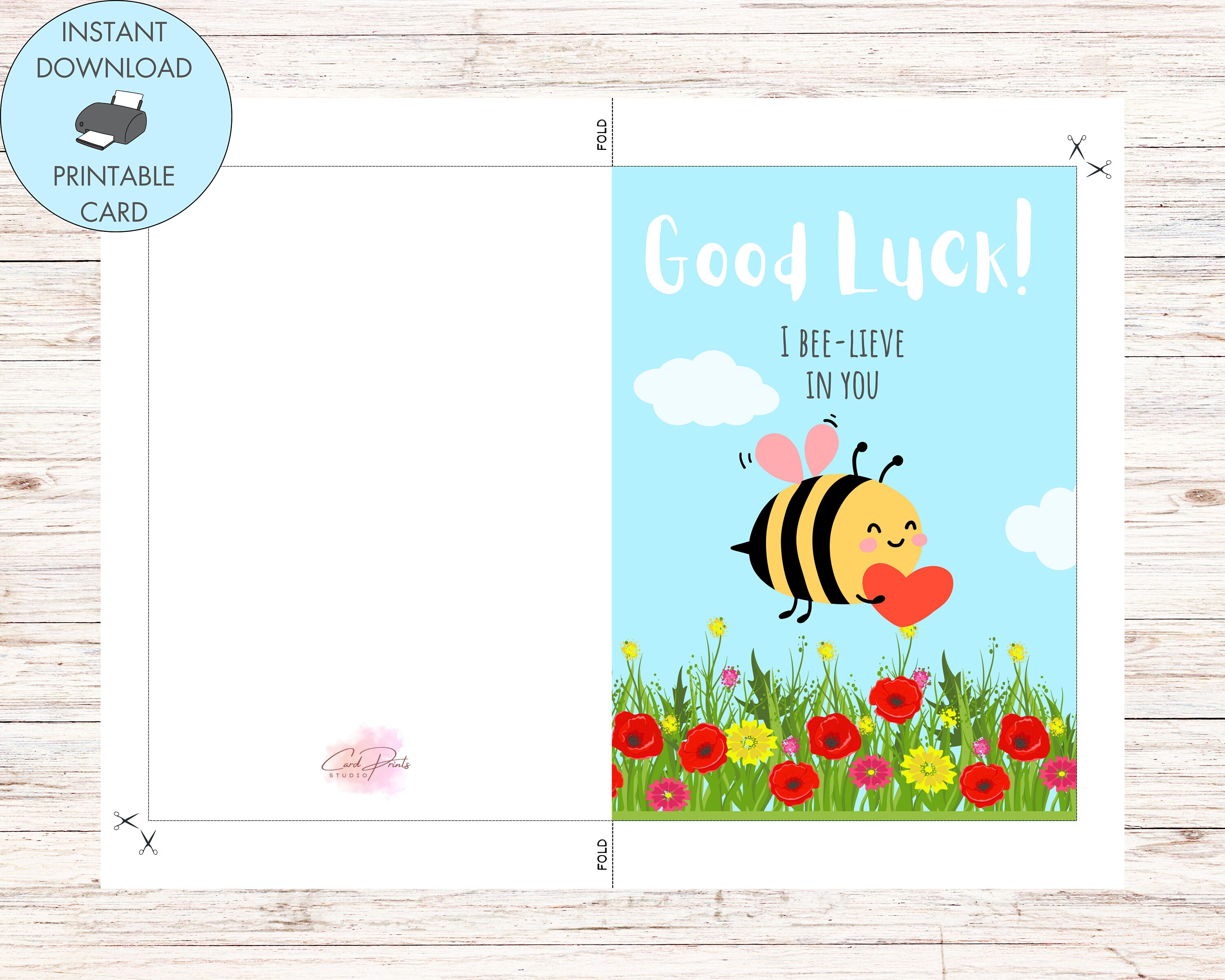 Printable Good Luck Card Bee, I Bee-lieve in You, Printable Motivation ...