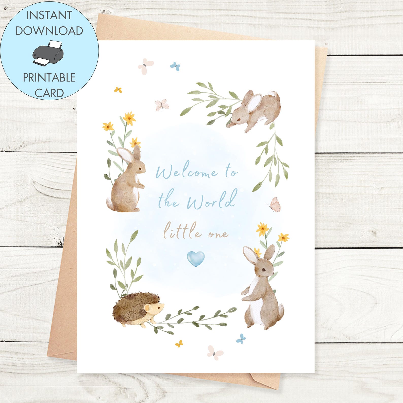 Printable Newborn Card Welcome to the World Little One Blue, Instant ...