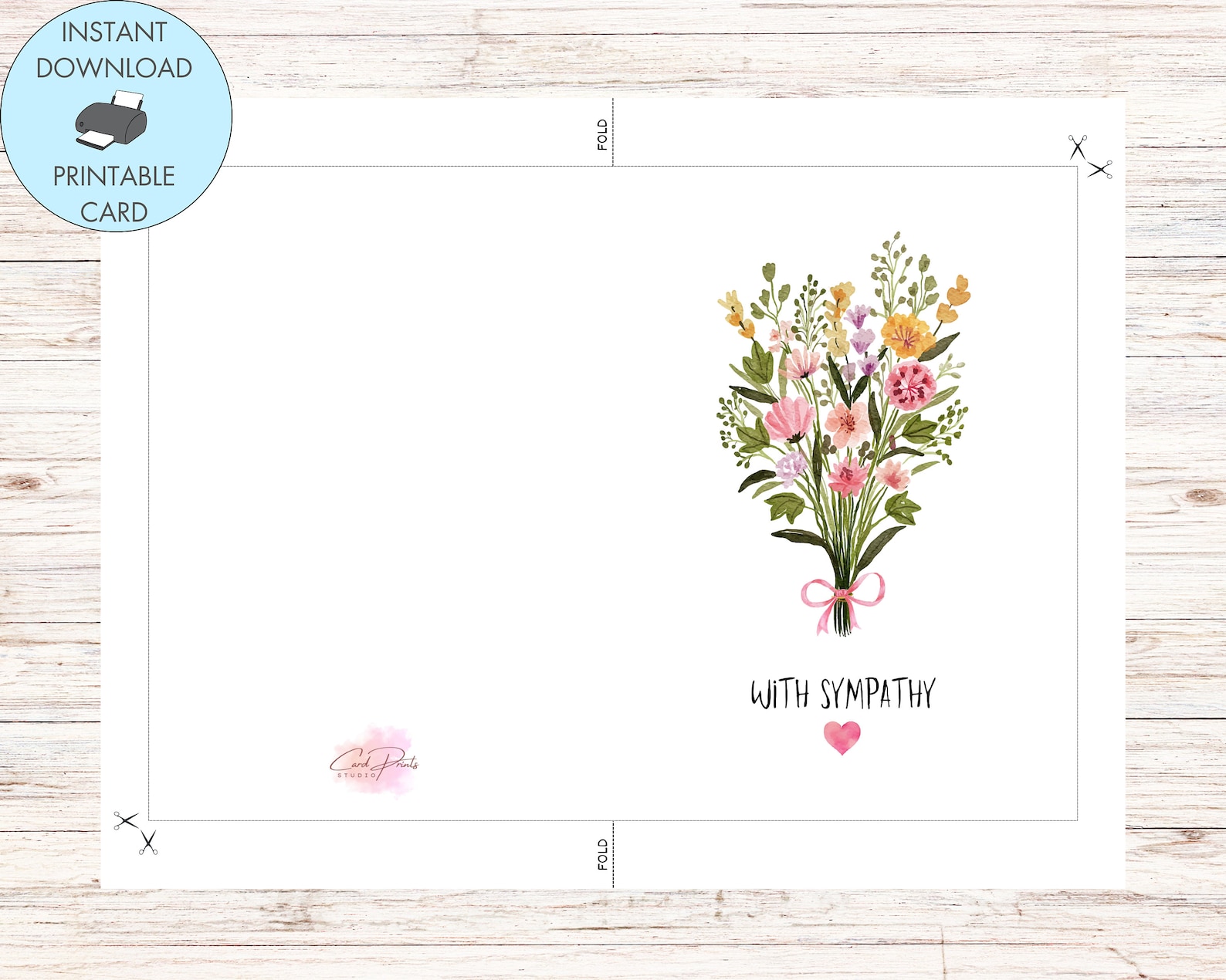 Printable Sympathy Card, Instant Download Sympathy Flowers Card ...