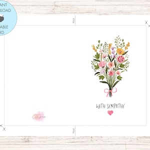 Printable Sympathy Card, Instant Download Sympathy Flowers Card ...