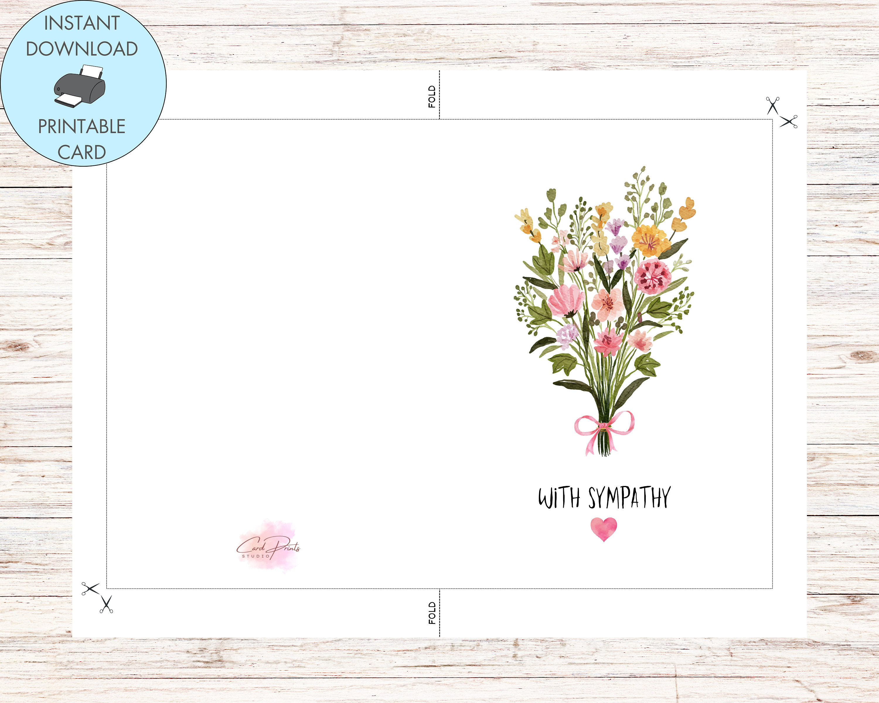 Printable Sympathy Card, Instant Download Sympathy Flowers Card ...