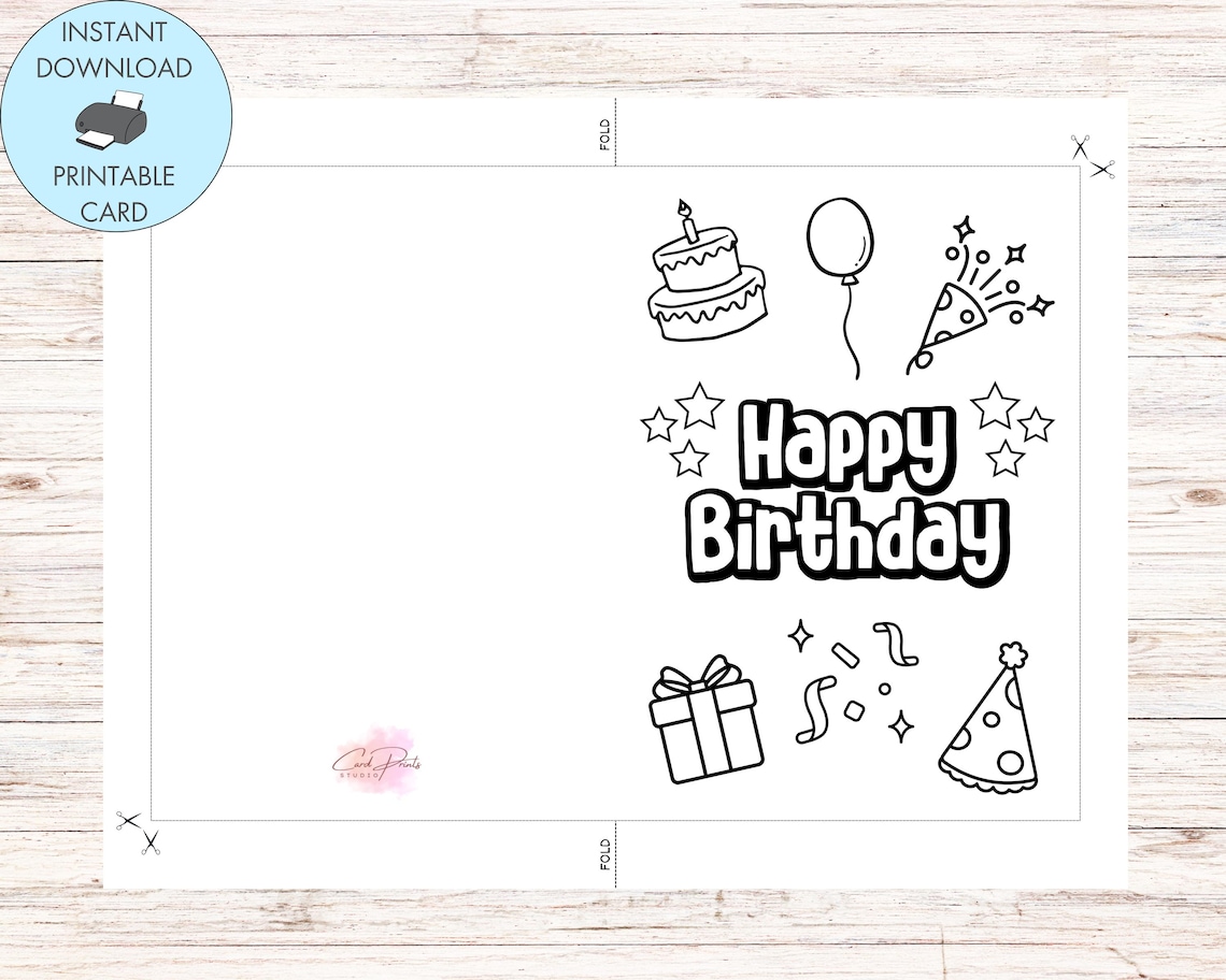 Printable Birthday Colouring Card for Children, Colour Your Own ...
