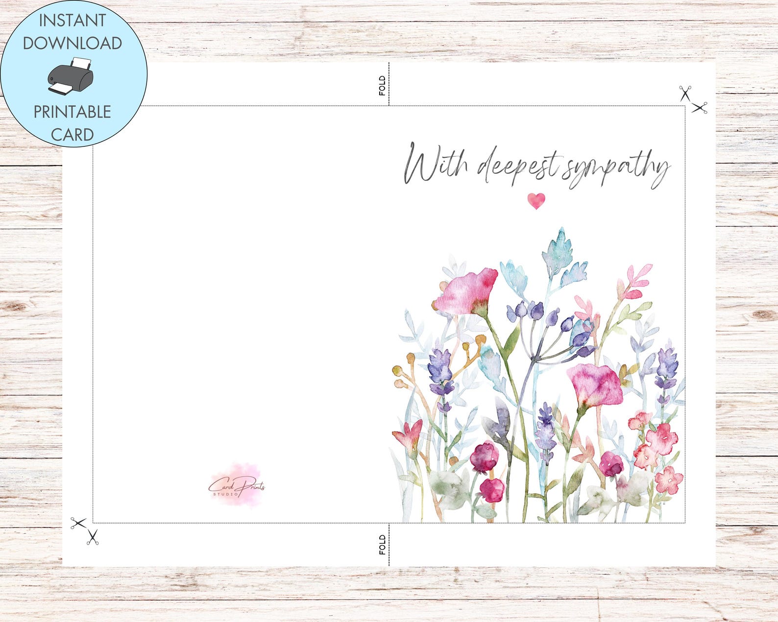 Printable With Deepest Sympathy Card, Instant Download Sympathy Card ...