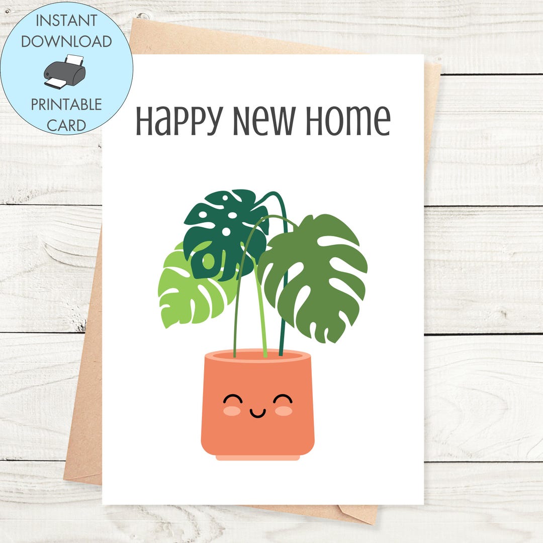 Printable Happy New Home Plant Card, Instant Download New House Card ...