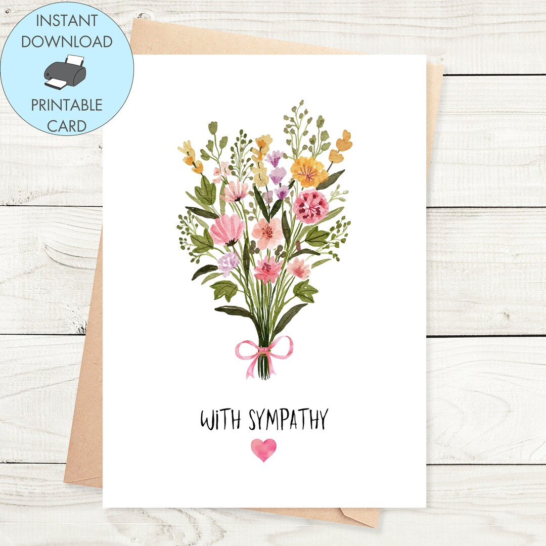 Printable Sympathy Card, Instant Download Sympathy Flowers Card ...