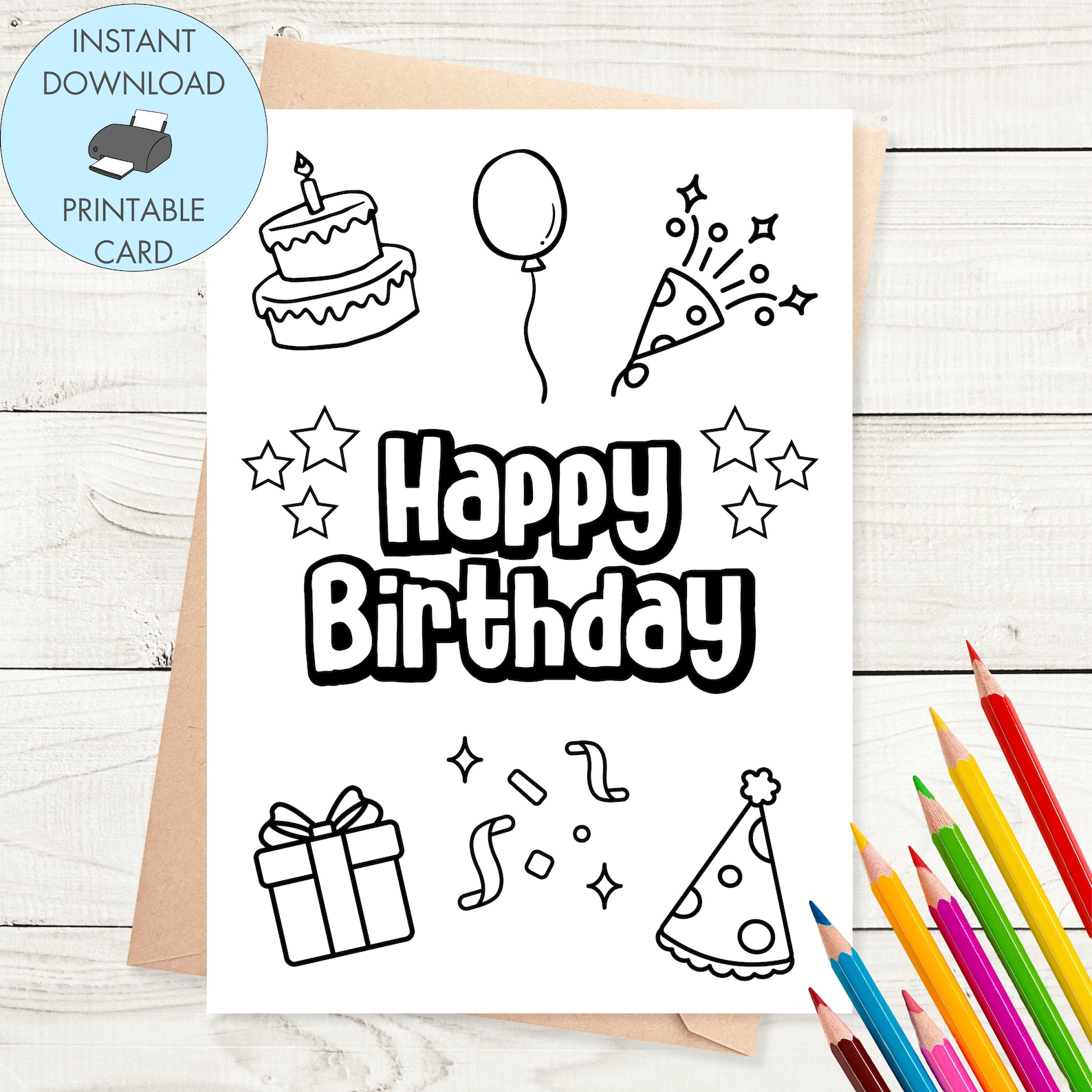 Printable Birthday Colouring Card for Children, Colour Your Own ...