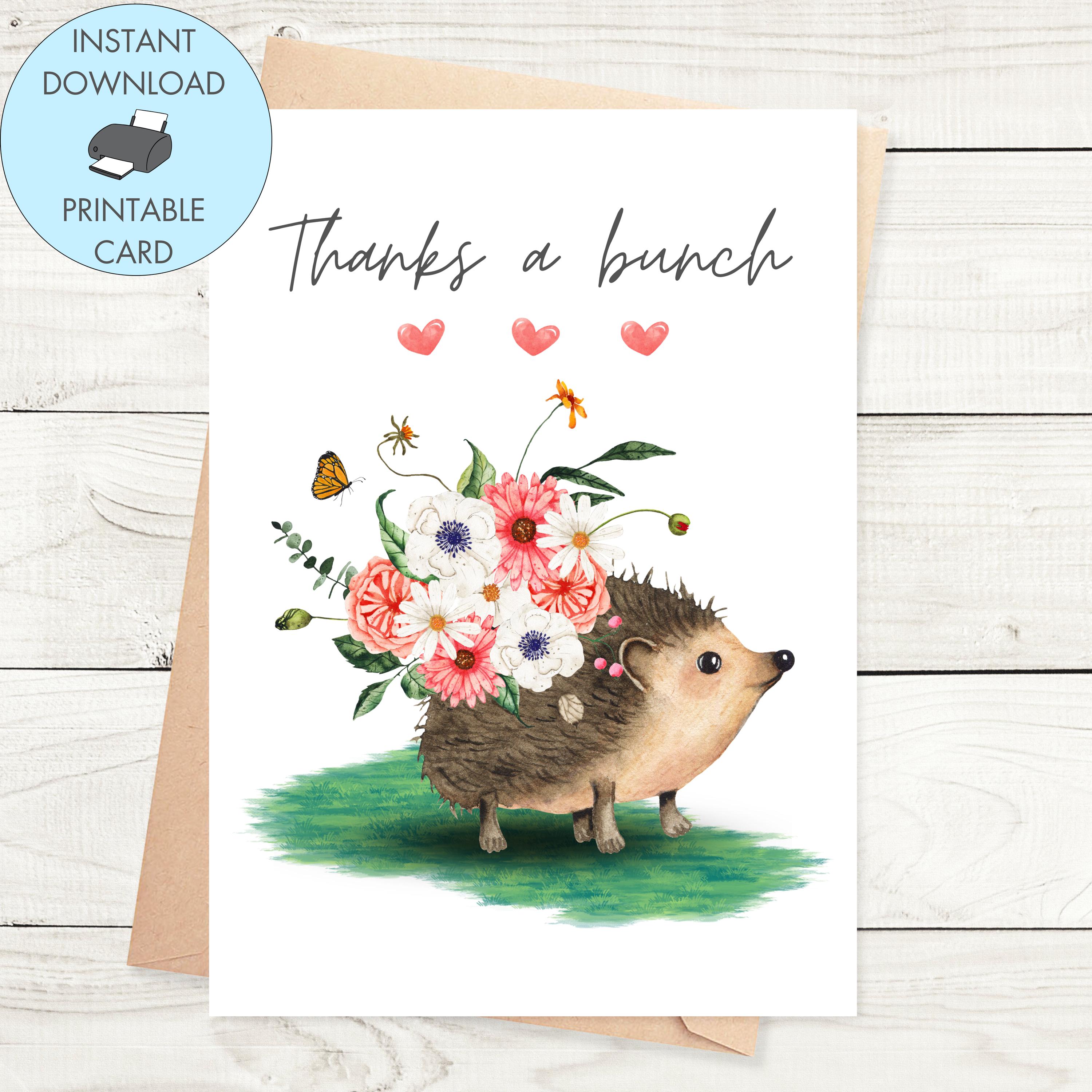 Printable Thank You Card Hedgehog, Thanks A Bunch Card Instant Download ...