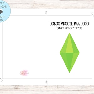 Printable Sims Happy Birthday Card Plumbob, Sims Instant Download Card ...