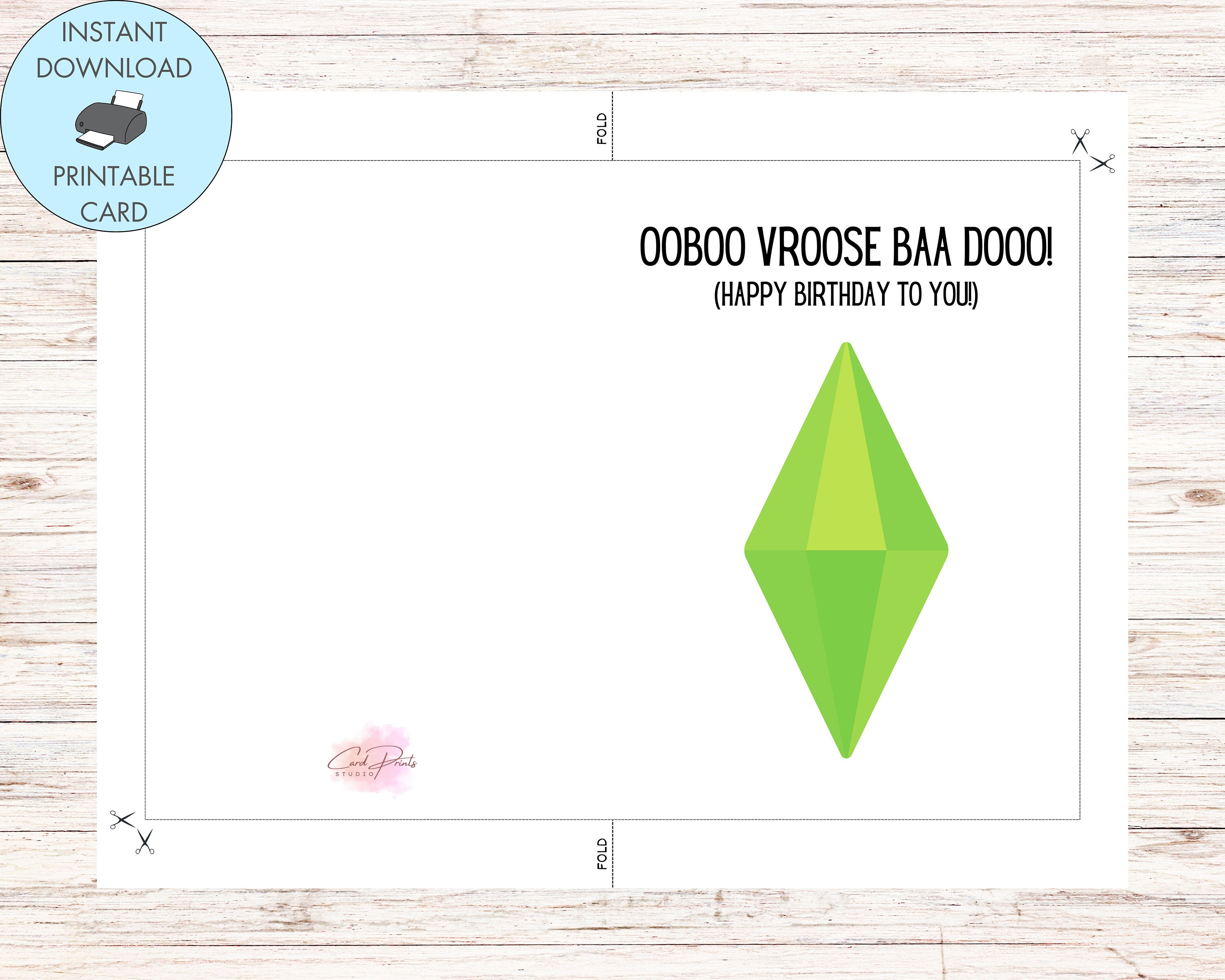 Printable Sims Happy Birthday Card Plumbob, Sims Instant Download Card ...