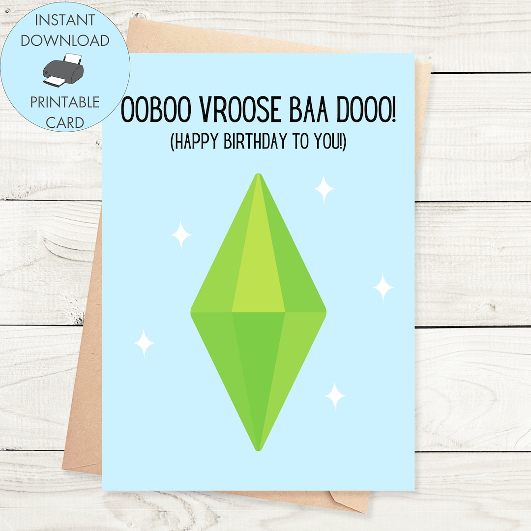 Printable Sims Happy Birthday Card Plumbob, Sims Instant Download Card ...