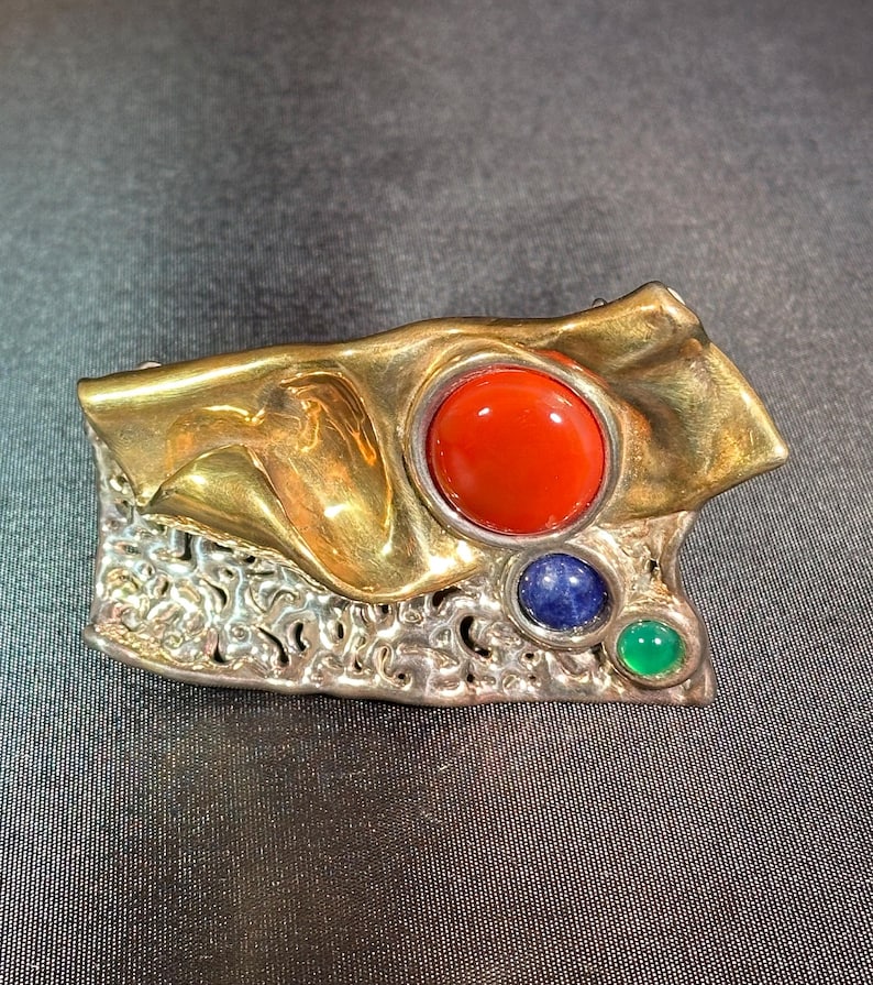 Vintage Bat Ami, Signed, 925 Brooch/pendant With Gemstones, Israeli ...