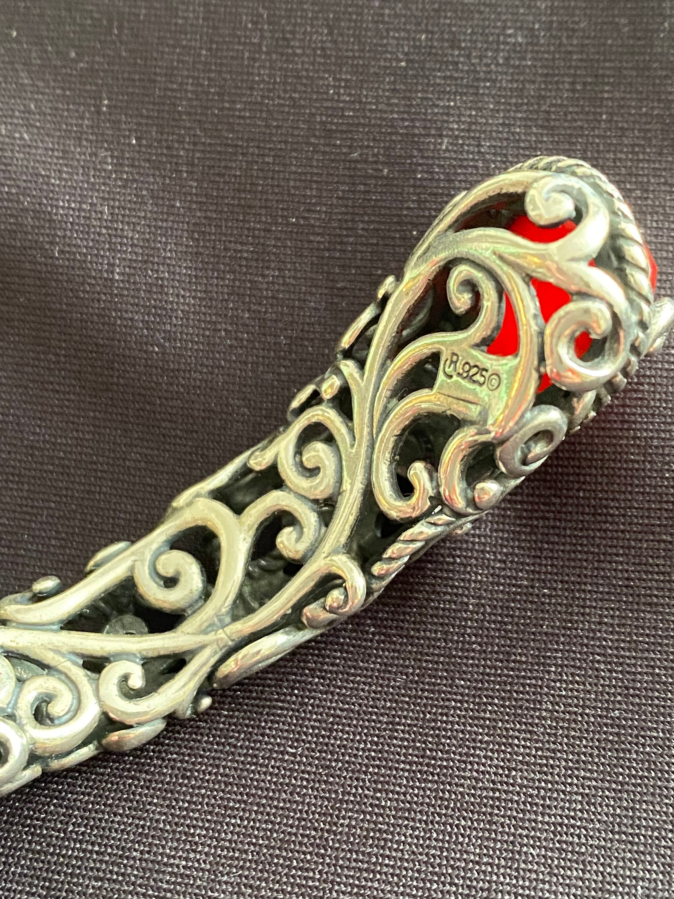 Carolyn Pollack Signature, 925 Sterling Silver, Red Coral Hinged ...