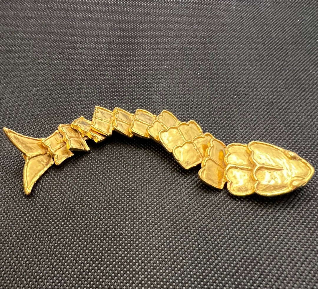 Vintage, DKNY Donna Karan, Fish, Yellow Gold Tone. Modernist, Brooch ...