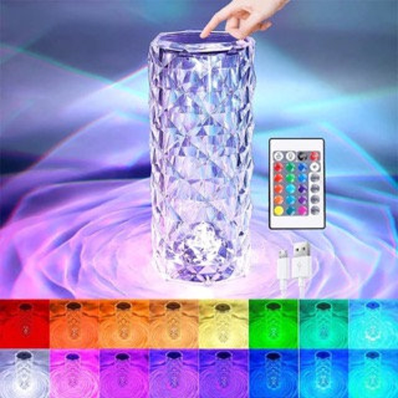 Crystal Lamp 16 Colors RGB Touching Control Rose Table Lamp ...
