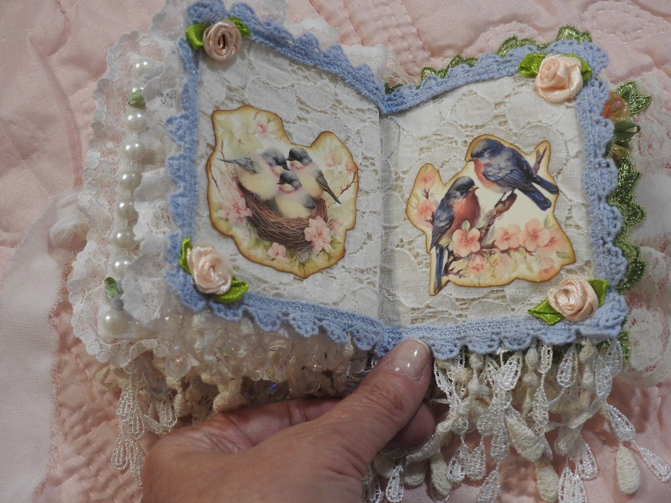 Mini, Fabric and Lace, Pocketbook, Birds, Flowers, Bling - Etsy