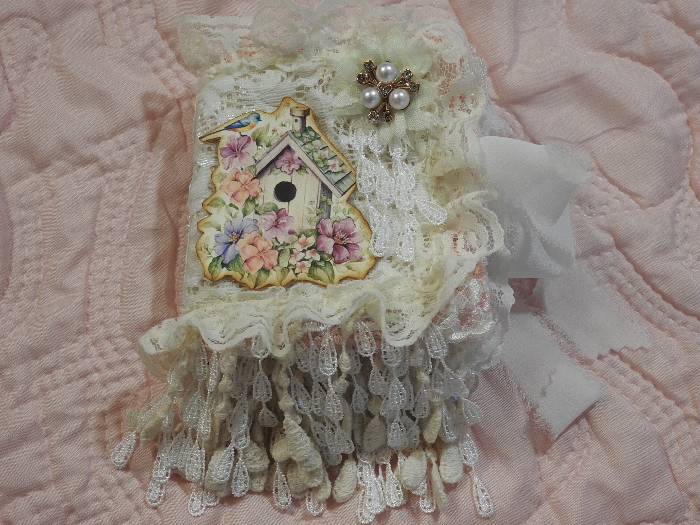 Mini, Fabric and Lace, Pocketbook, Birds, Flowers, Bling - Etsy