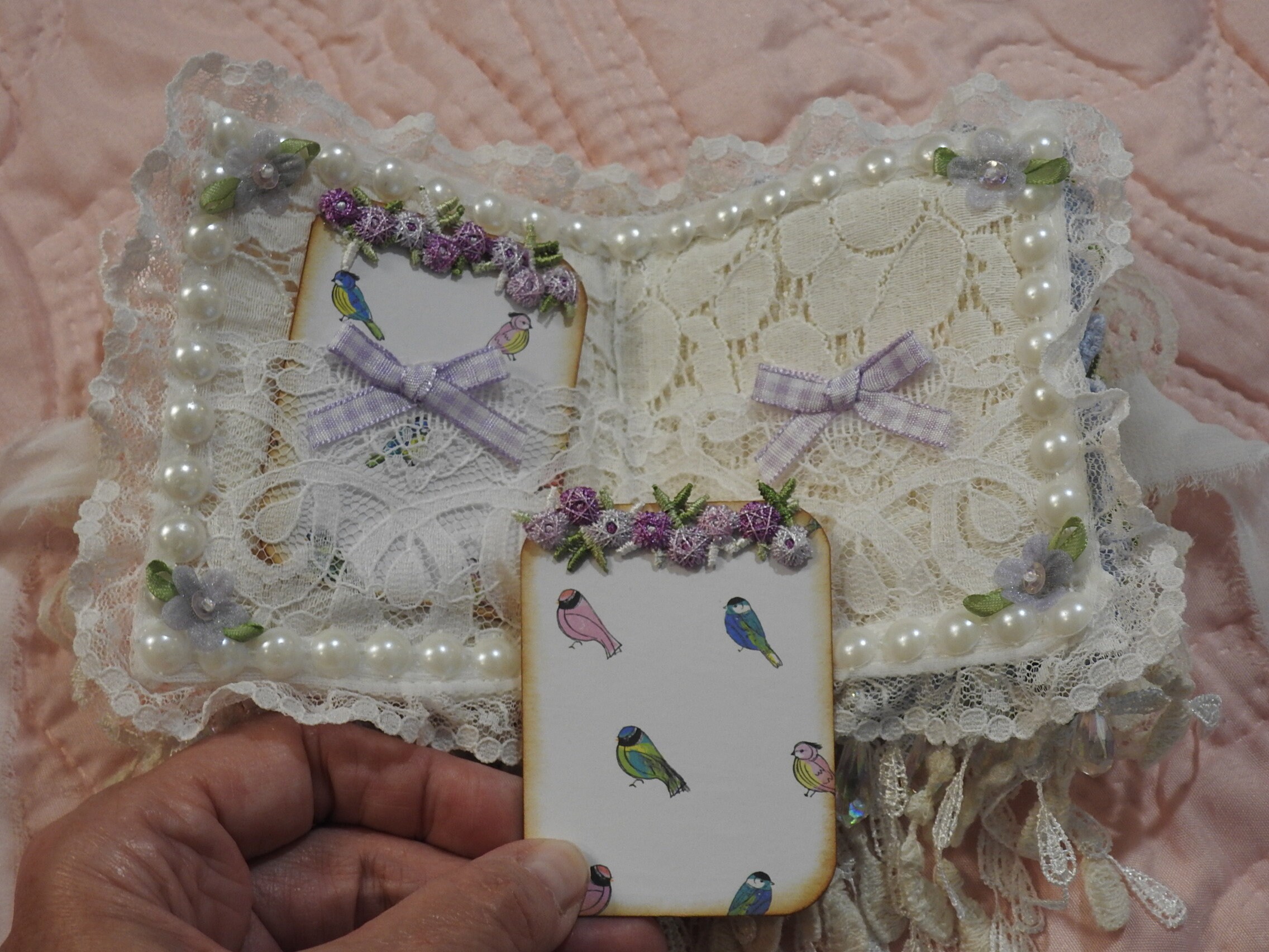 Mini, Fabric and Lace, Pocketbook, Birds, Flowers, Bling - Etsy