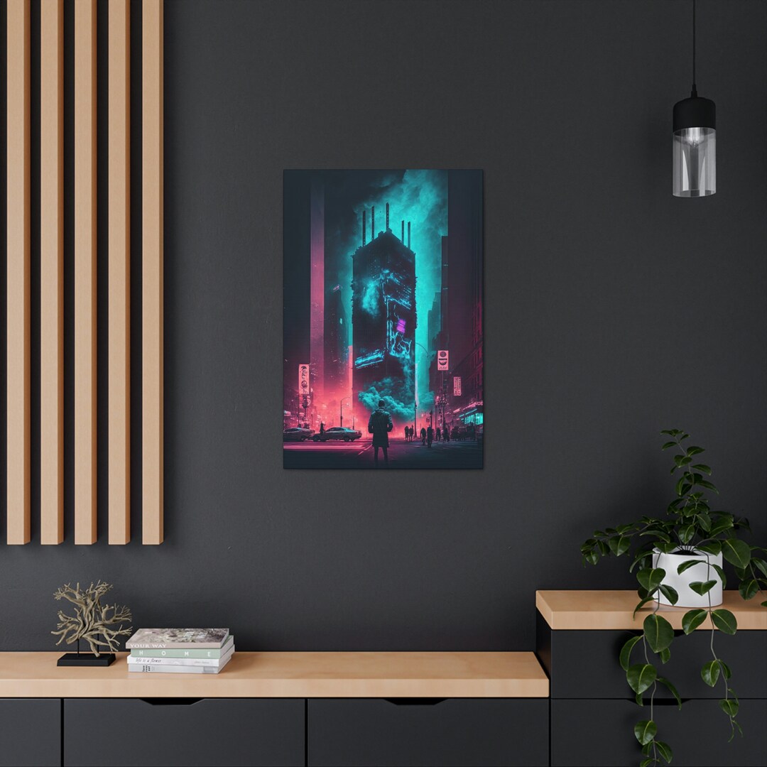 Eldritch Tower in a Cyberpunk City Night Canvas Print Cyberpunk ...