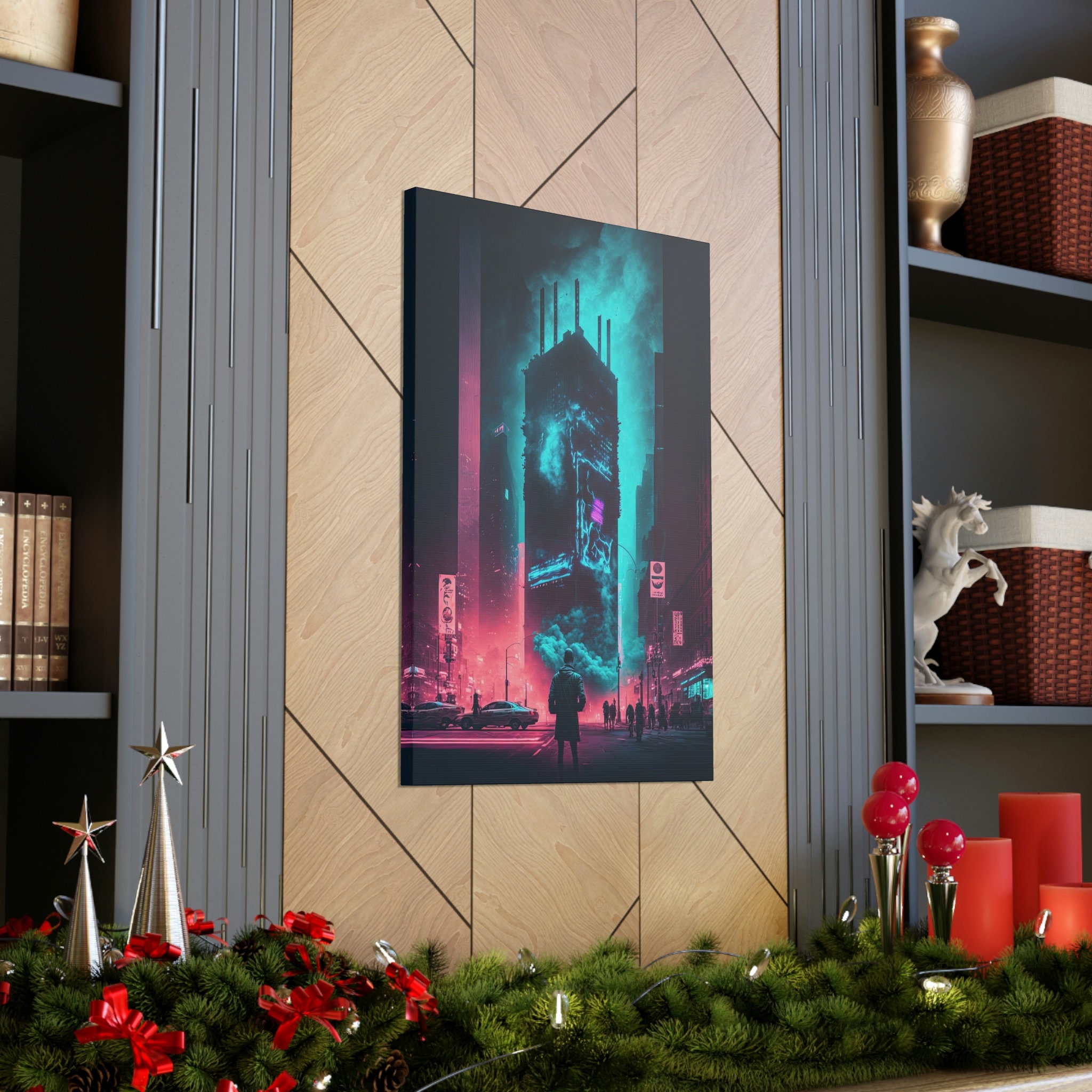 Eldritch Tower in a Cyberpunk City Night Canvas Print Cyberpunk ...