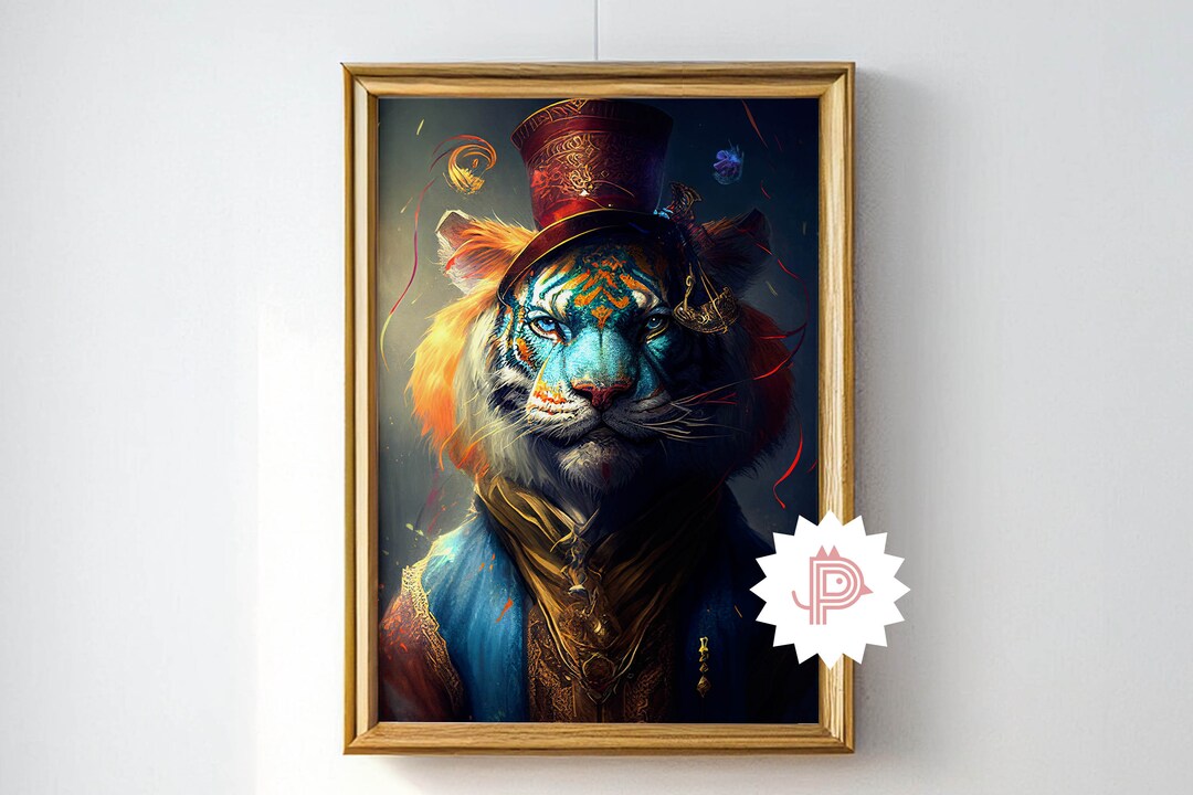 Fantasy Circus Animal Illustration, Tiger Clown Art Print, Circus ...