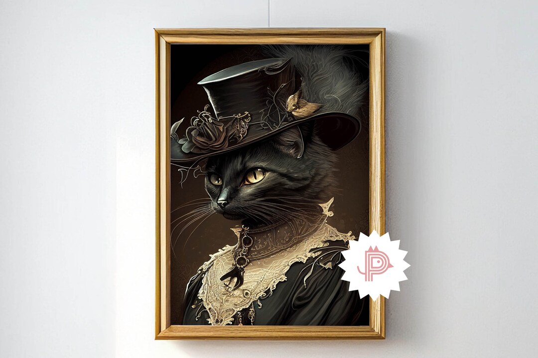 Victorian Black Cat Poster Art, Vintage Animal Portrait, Kittencore ...