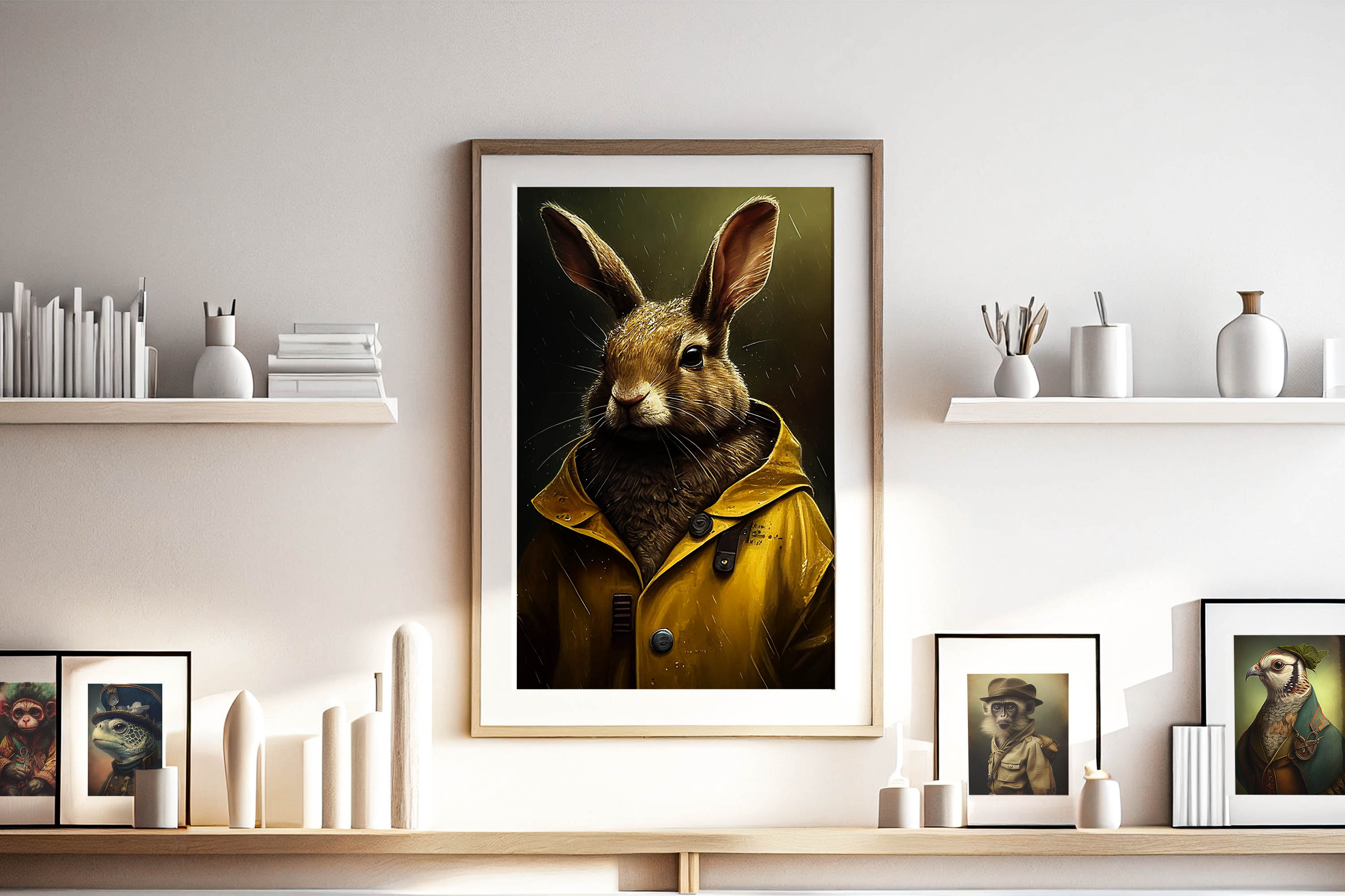 Phantasy Rabbit Illustration Animal Portrait, Yellow Raincoat Rainy ...