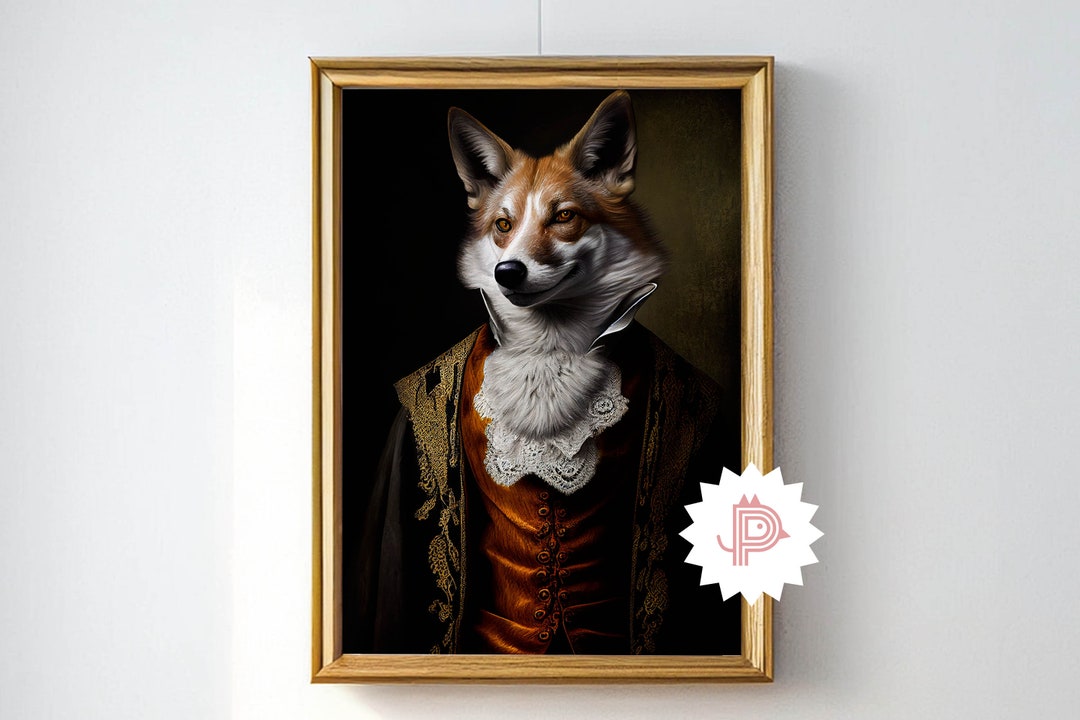 Vintage Fox Portrait Print, Renaissance Painting, Phantasy Antique Art ...