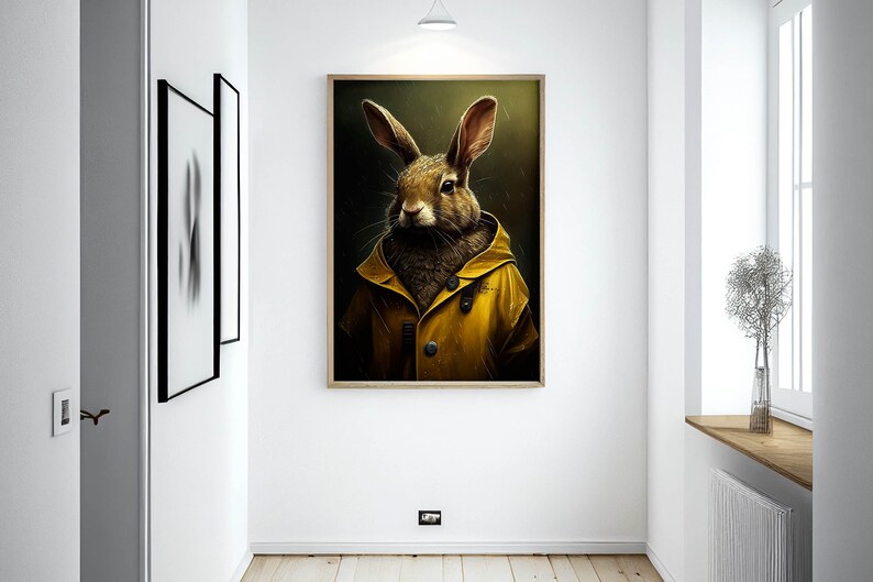 Phantasy Rabbit Illustration Animal Portrait, Yellow Raincoat Rainy ...