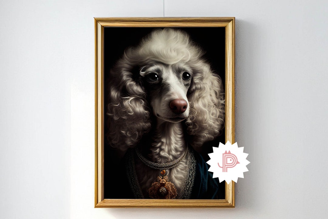 Victorian Poodle Animal Portrait, Vintage French Gothic Style, Dog in ...
