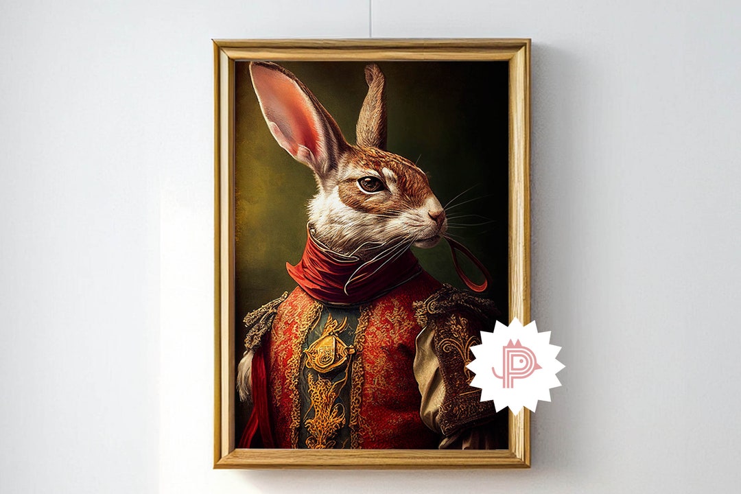 Rabbit Illustration Animal Portrait, Noble Victorian Rabbit, Royal ...