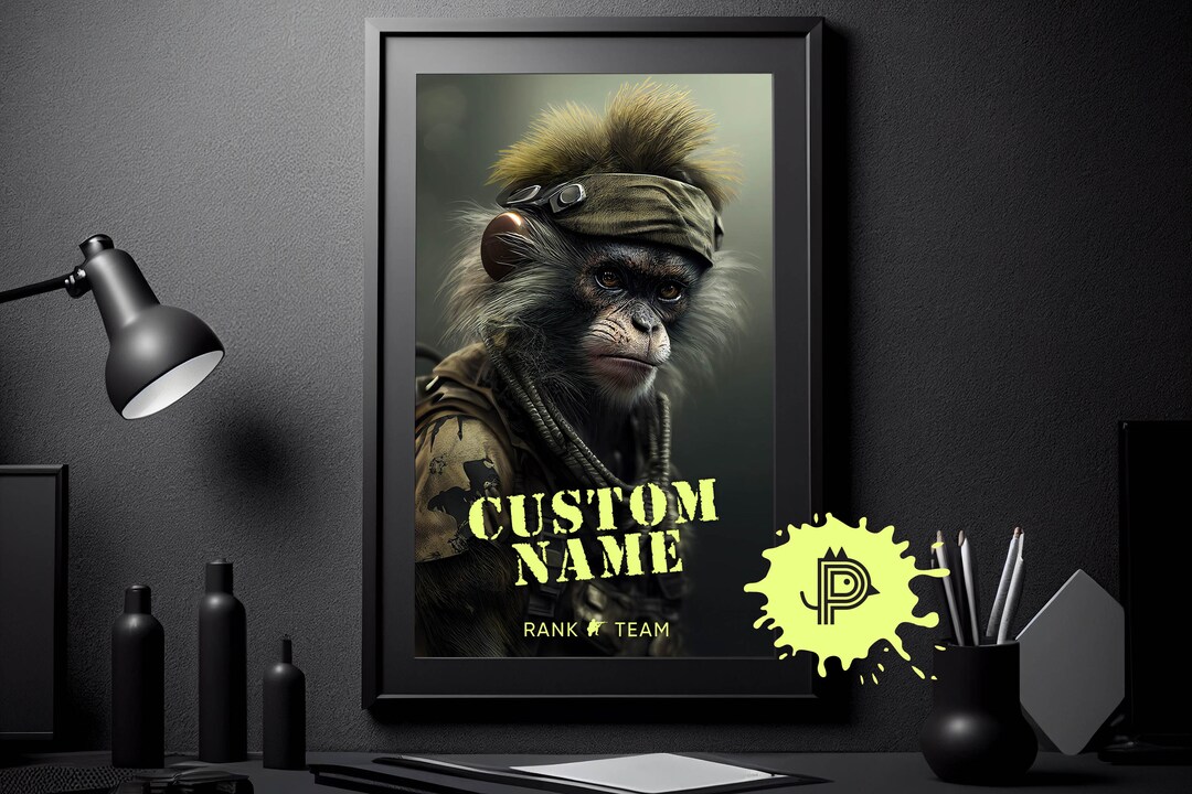 Phantasy Monkey Illustration, Monkey Soldier Print, Monkey Portrait ...