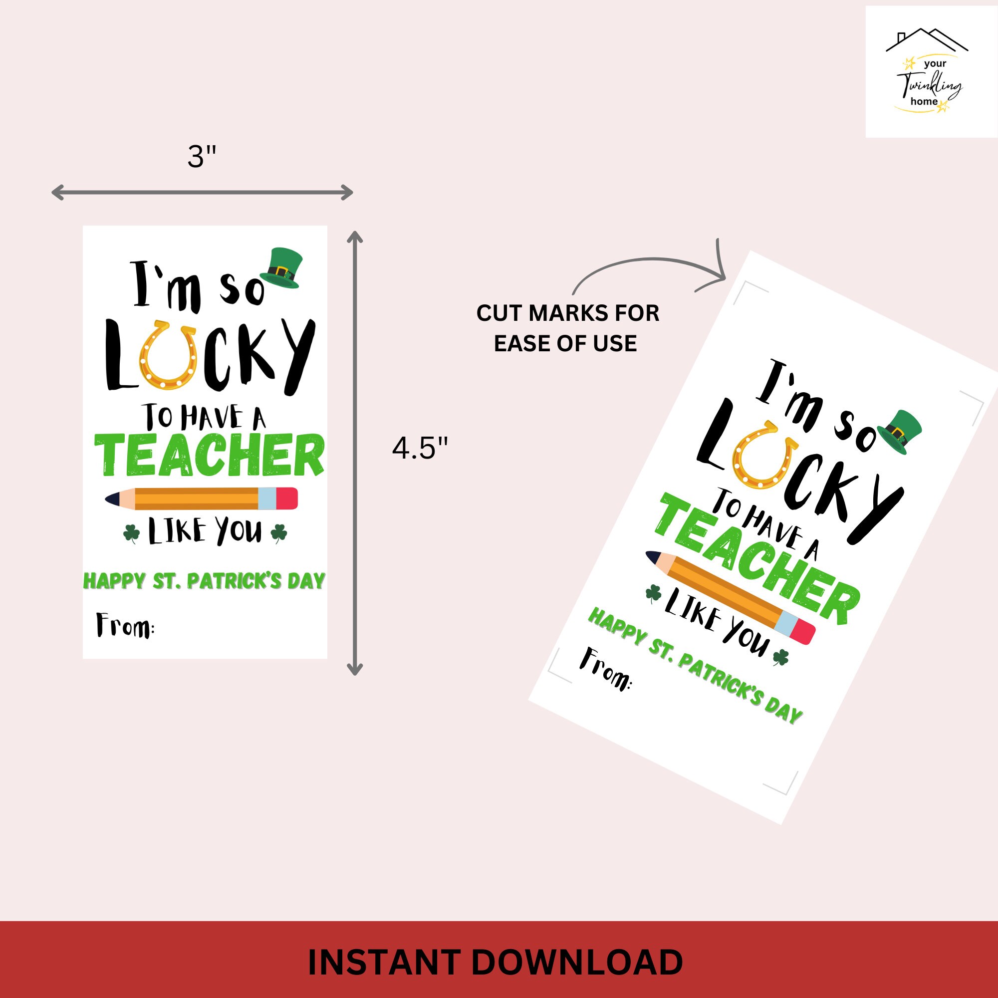 Printable St Patricks Day Gift Tag, Lucky to Have A Teacher Like You ...