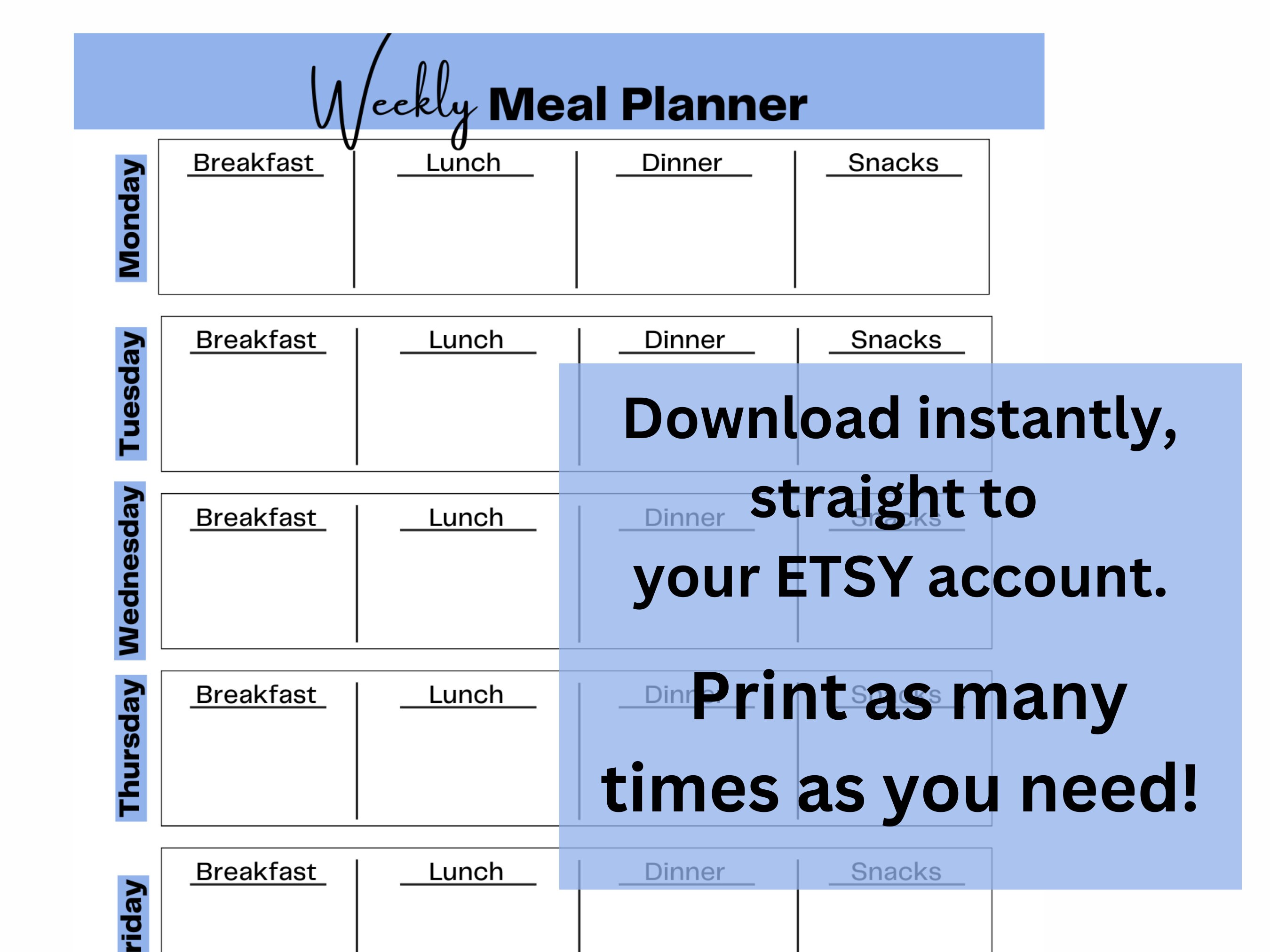 Easy Meal Plan Template Meal Planner Printable Meal Weekly Planner ...