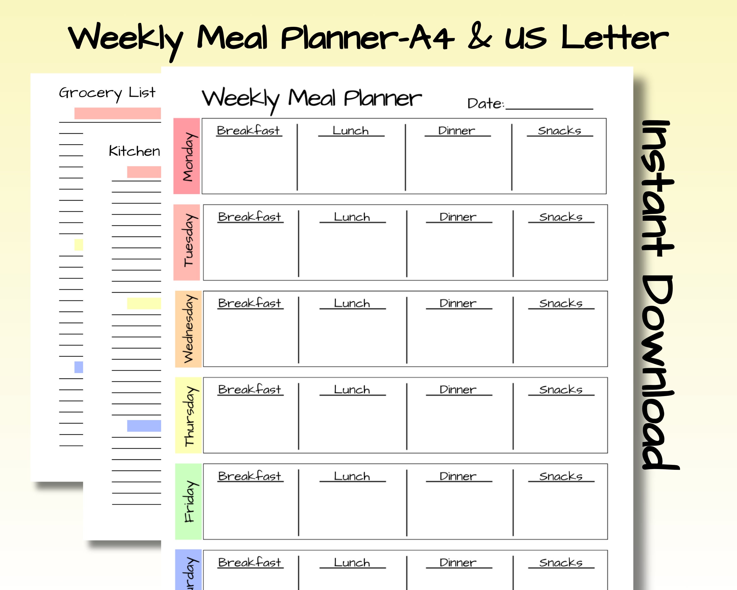 Weekly Meal Planner Printable Meal Planner Printable Dinner Planner ...