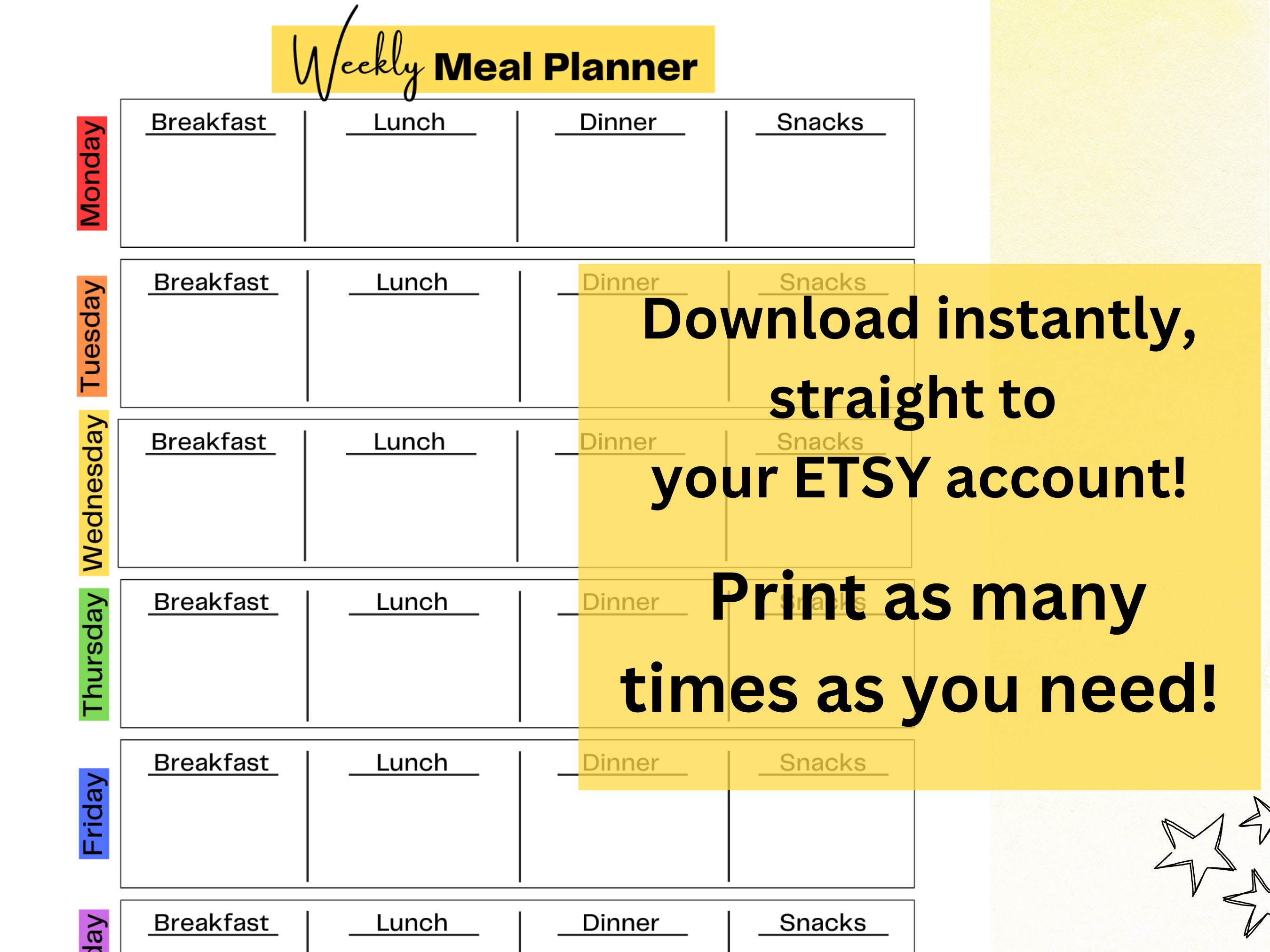 Weekly Meal Planner Printable Meal Planner Printable Dinner Planner ...