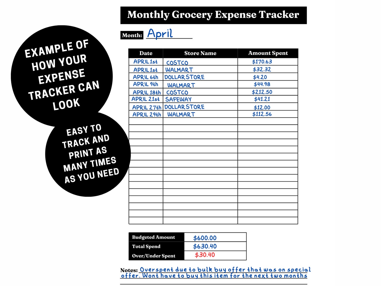 Grocery Expense Tracker Monthly Budget Tracker Grocery List Expense ...