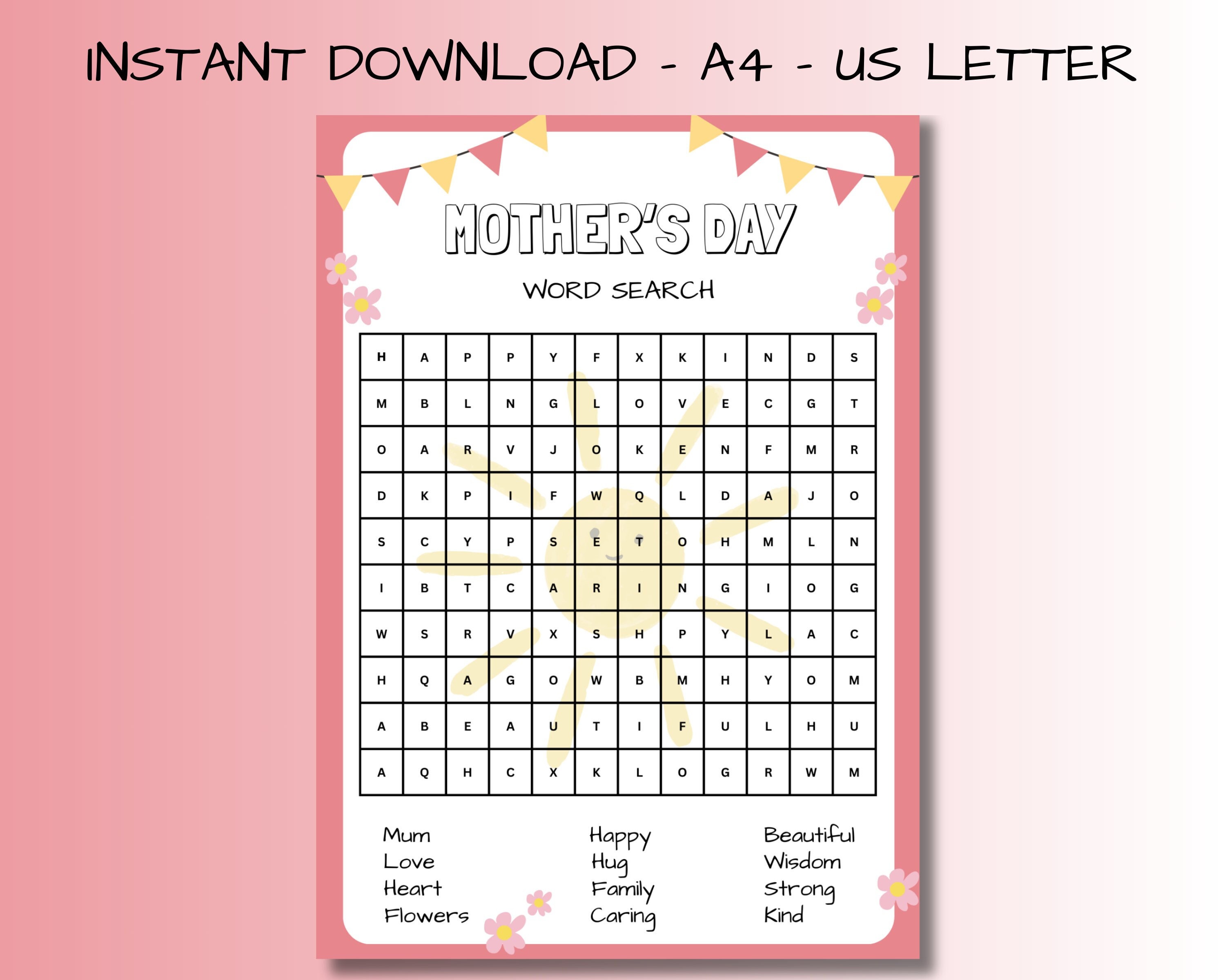 Mothers Day Word Search, Mothers Day Puzzle, Printable Mothers Day ...
