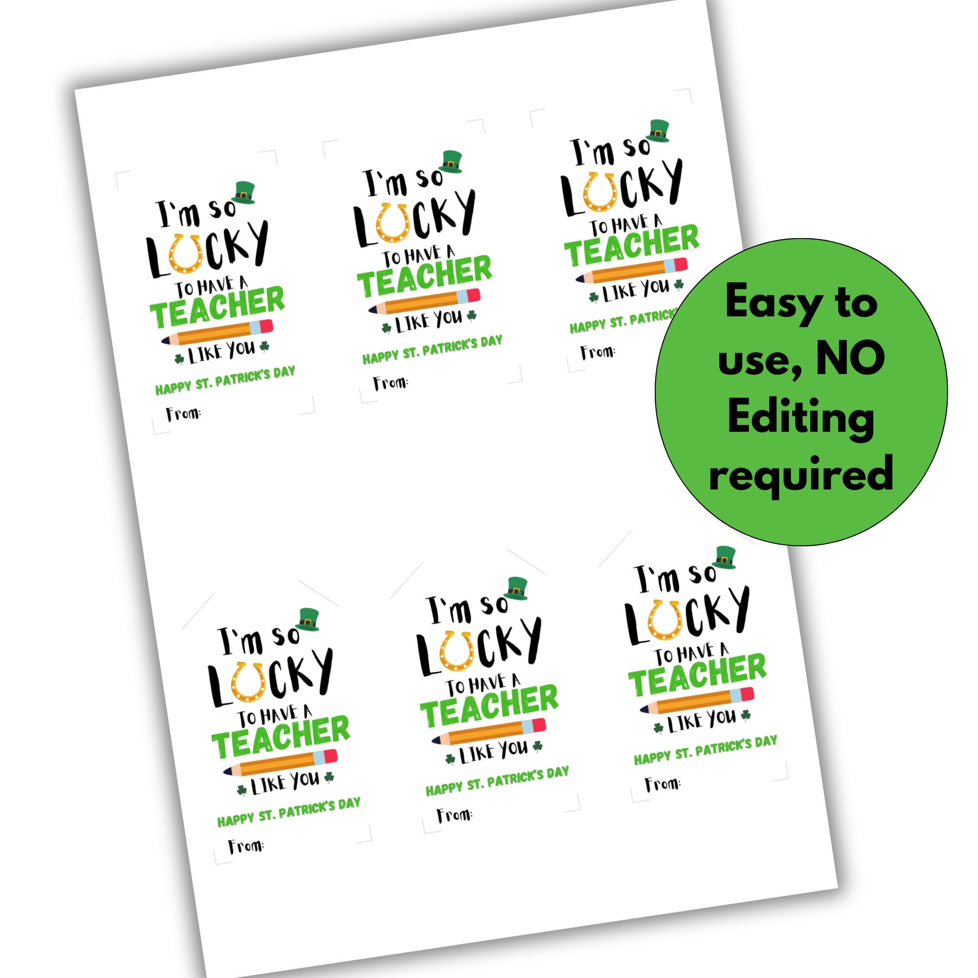 Printable St Patricks Day Gift Tag, Lucky to Have A Teacher Like You ...