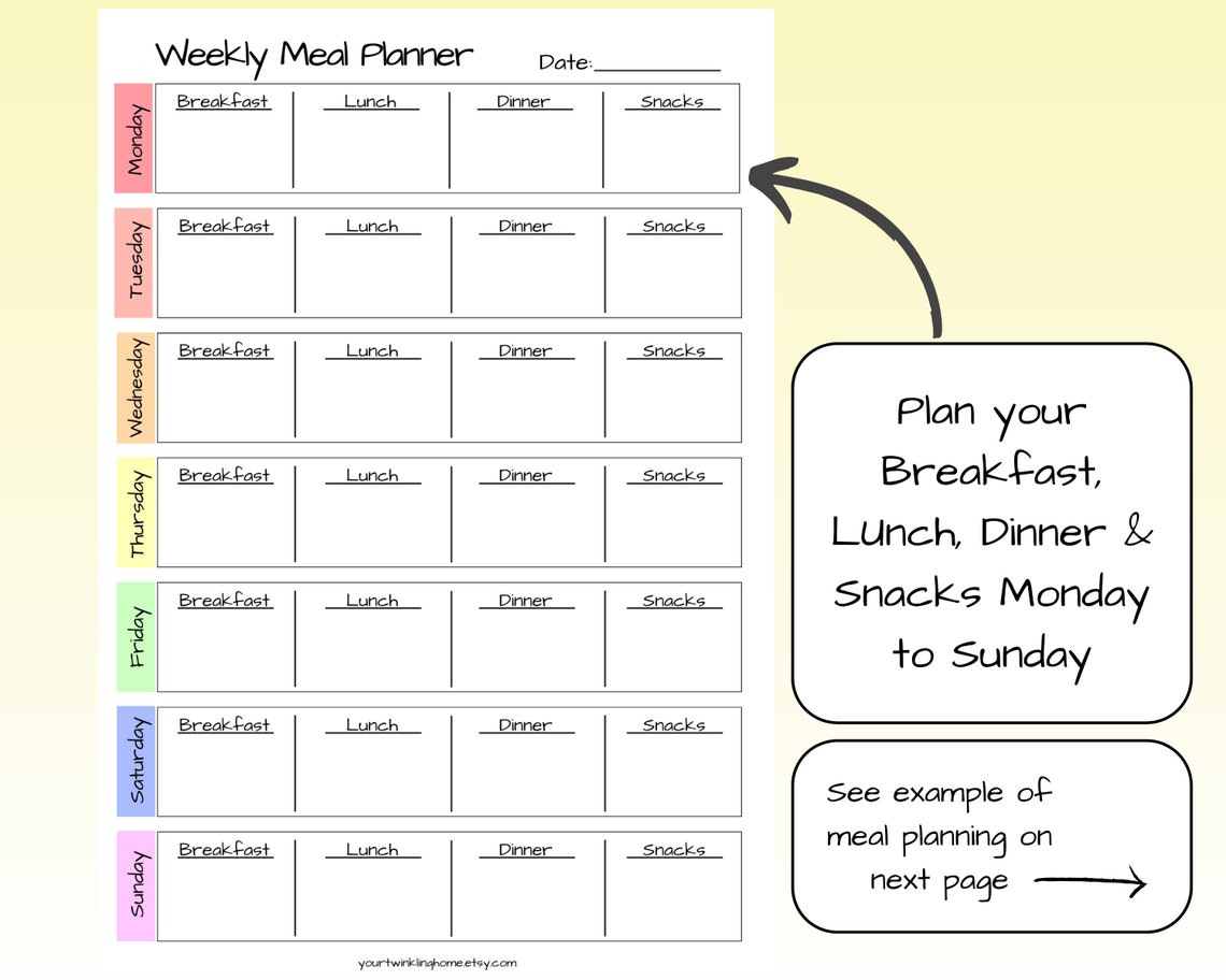 Weekly Meal Planner Printable Meal Planner Printable Dinner Planner ...