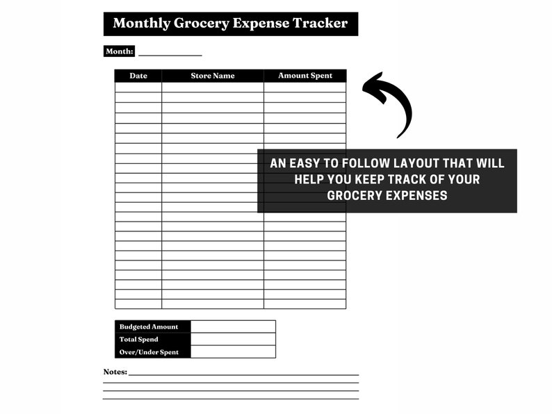 Grocery Expense Tracker Monthly Budget Tracker Grocery List Expense Tracker Log Printable ...